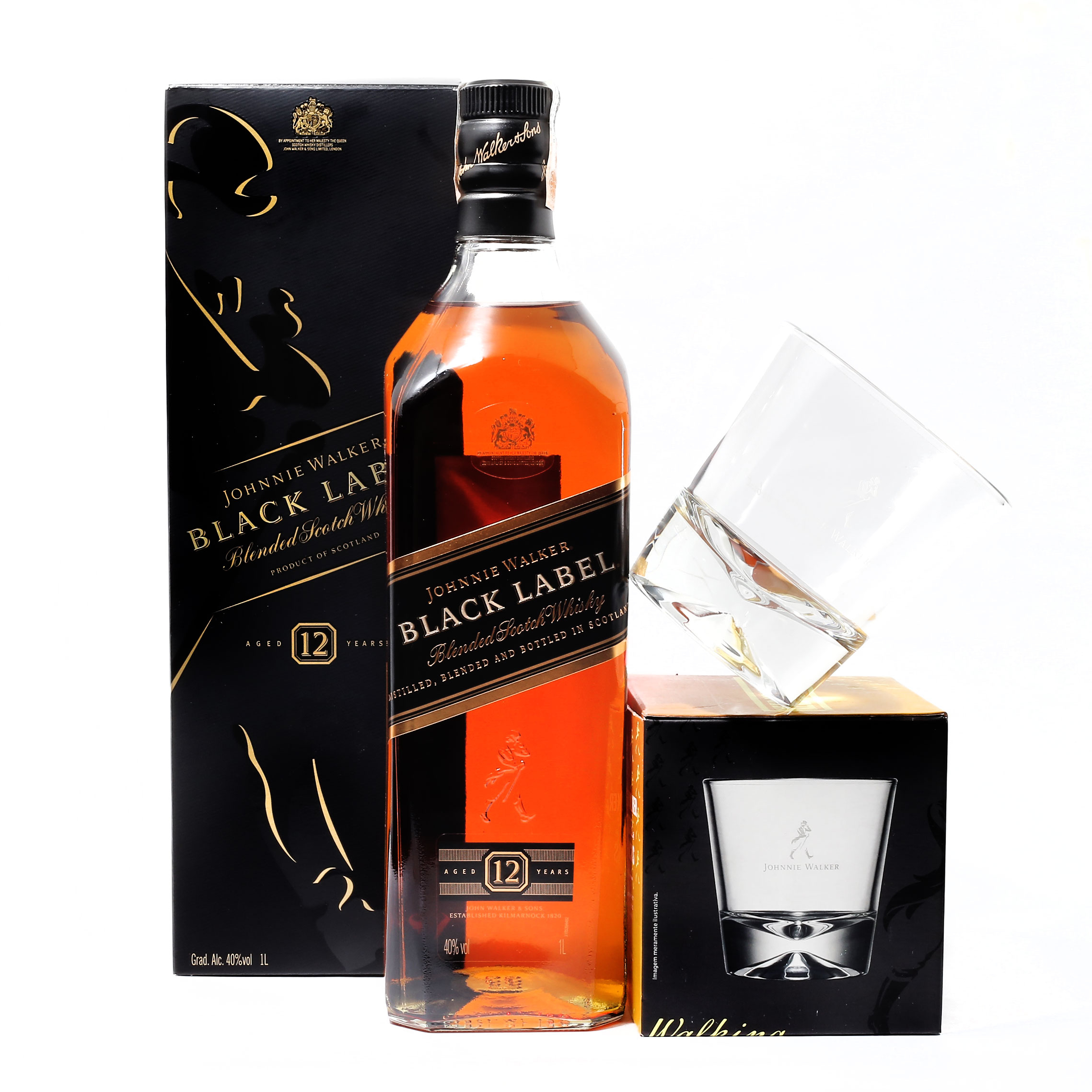 Kit Whisky Black Label + Copo (un) - Banca do Ramon